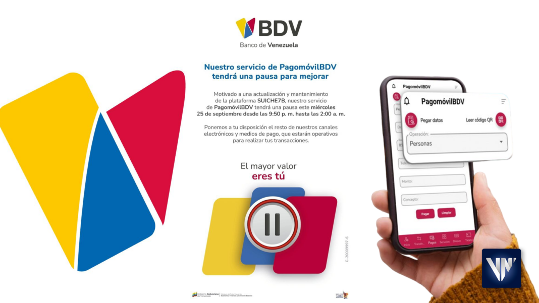 Notiprensa DigitalBanco de Venezuela anuncia interrupción temporal de su servicio Pago Móvil